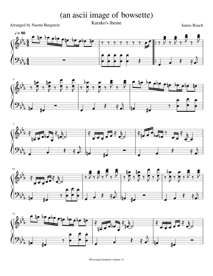 (an ascii image of bowsette) Sheet Music for Piano (Solo) Easy ...