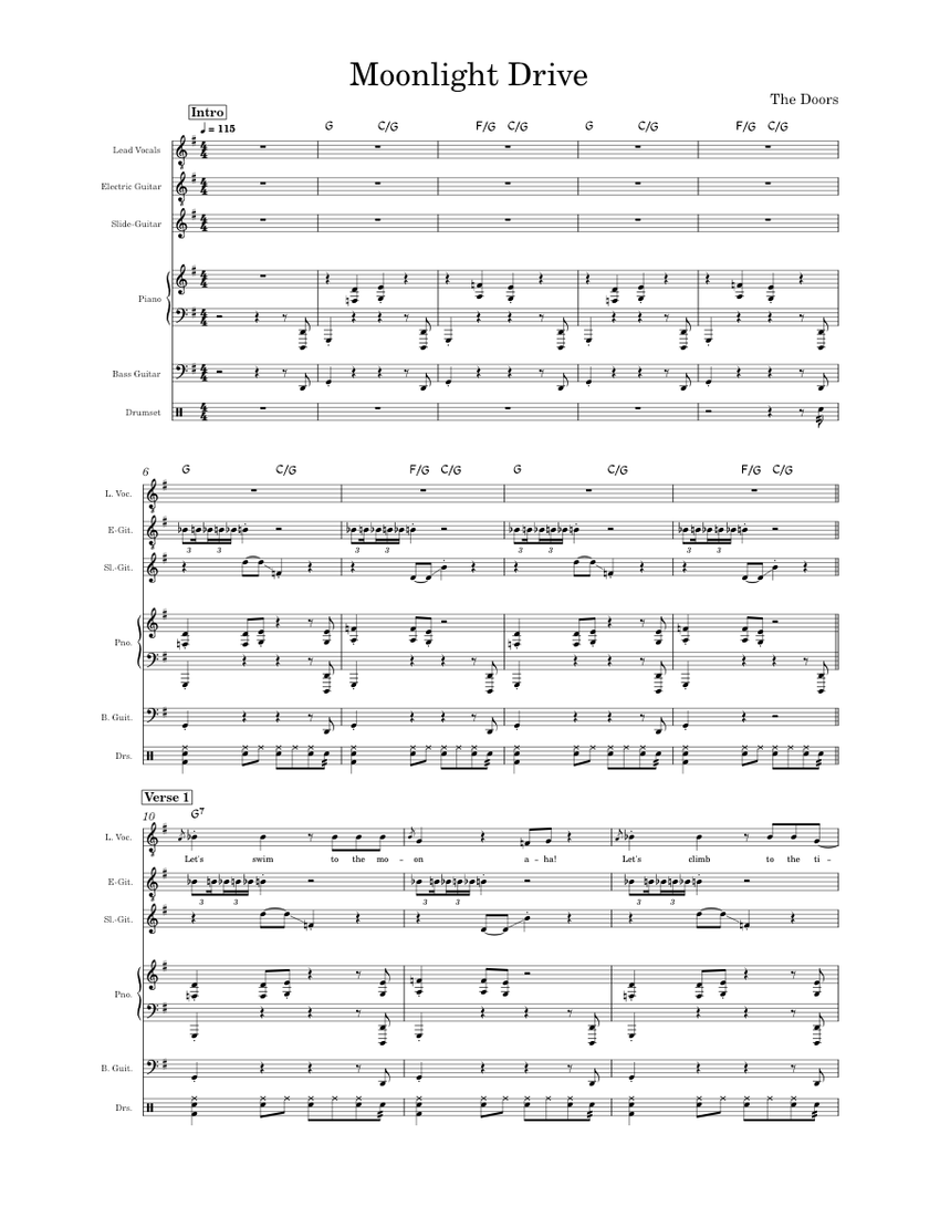 Moonlight Drive – The Doors Sheet Music with Chords for Piano, Vocals ...