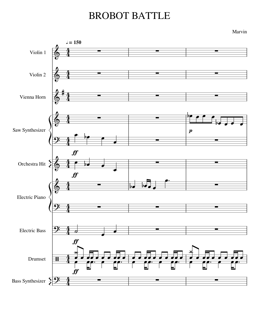 BROBOT_BATTLE Sheet music for Piano, Violin, Bass guitar, Drum group ...