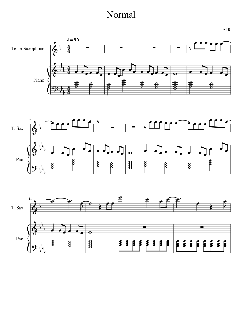 Normal - Tenor Sax and Piano Sheet Music for Piano, Saxophone tenor ...