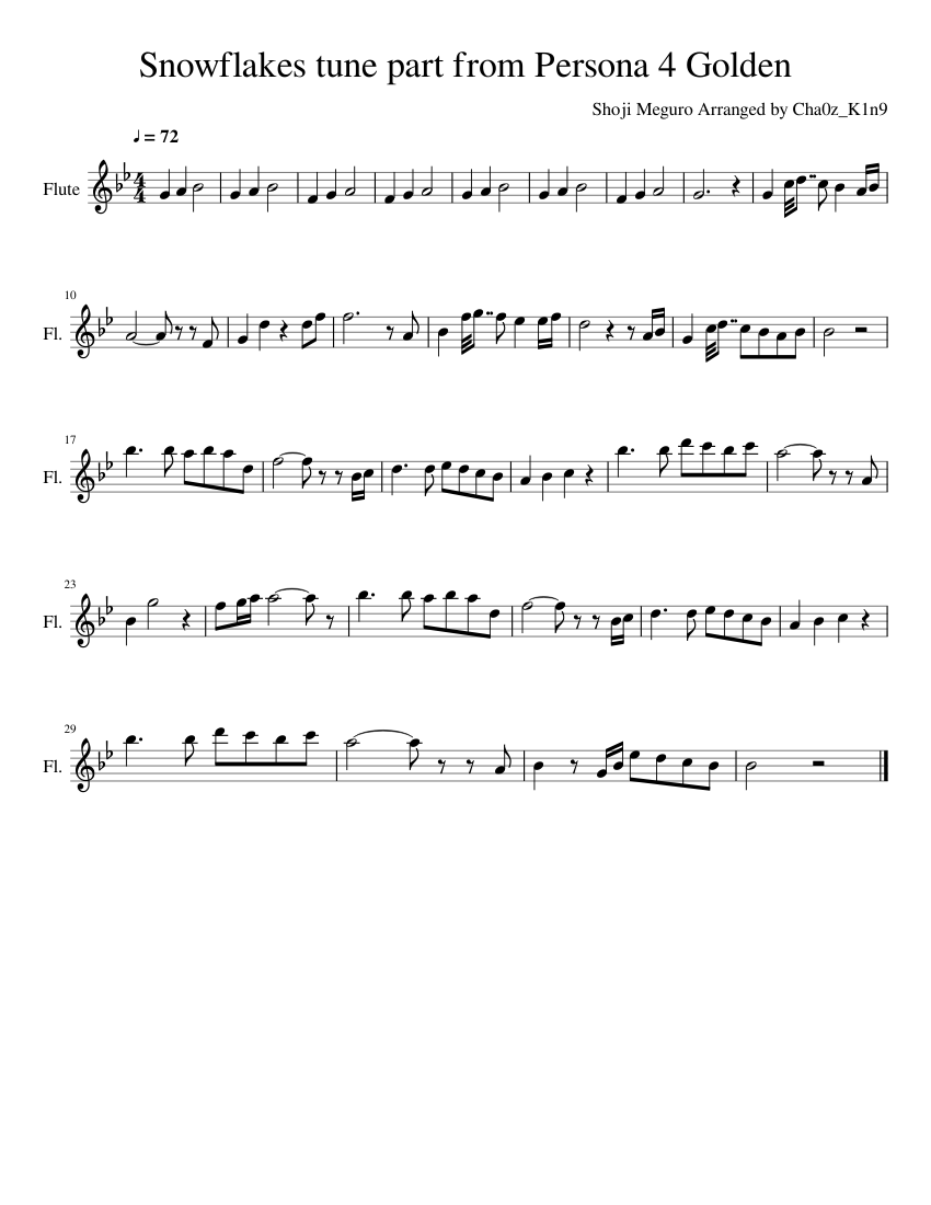 Snowflakes Persona 4 Sheet music for Piano, Flute, Bass guitar (Mixed ...