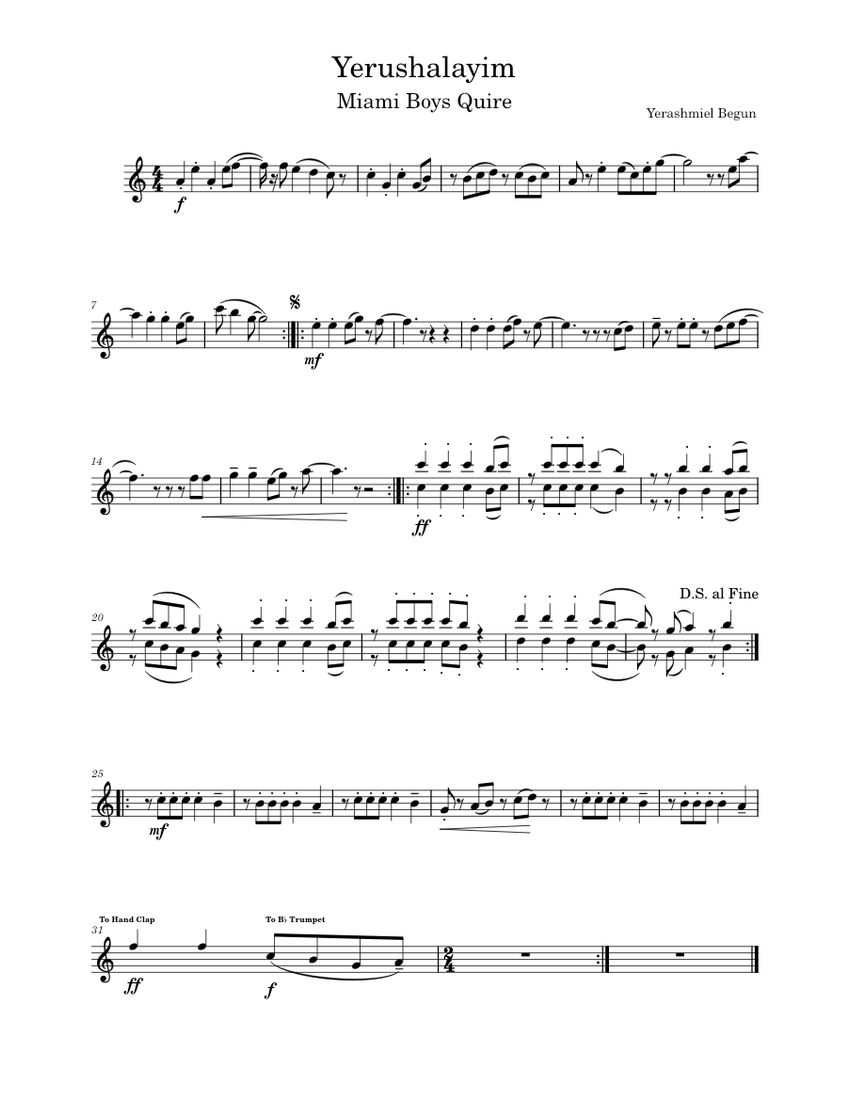 Yerushalayim Sheet music for Trumpet in b-flat (Solo) | Musescore.com
