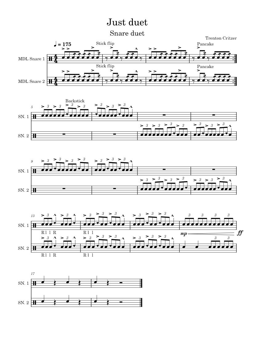 Just duet Sheet Music for Snare drum (Solo) | MuseScore.com