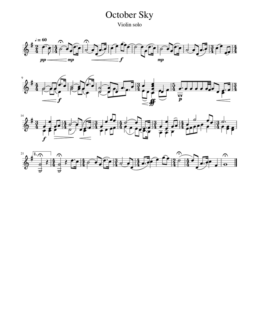 October Sky Sheet Music for Violin (Solo) | MuseScore.com