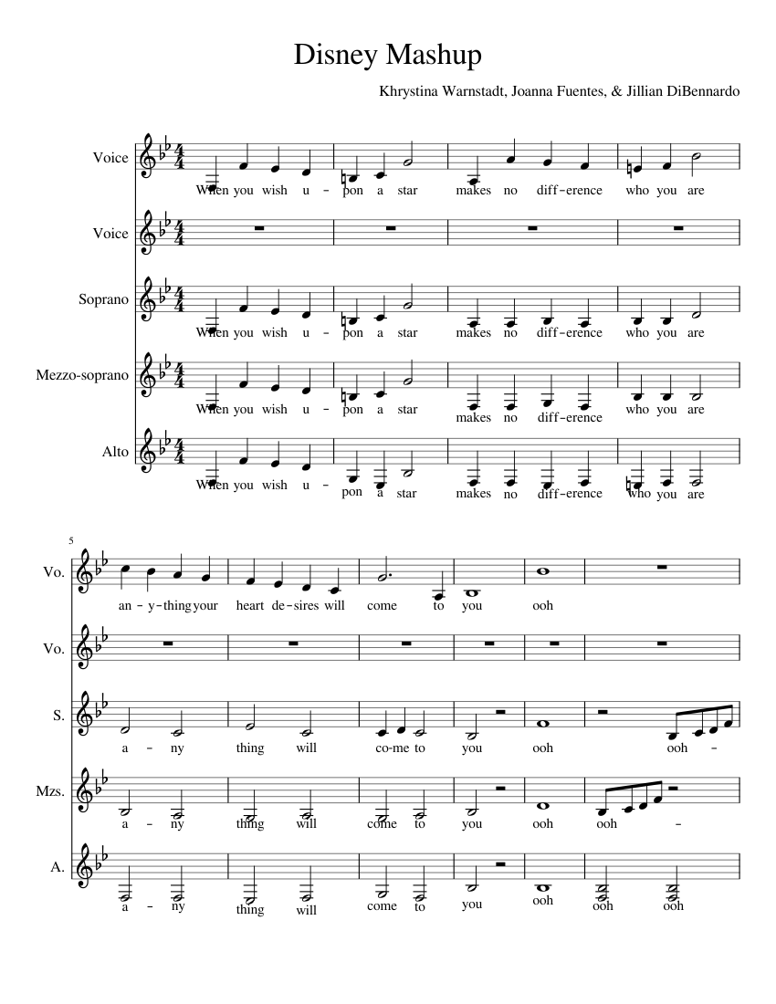Disney Mashup Sheet music for Soprano, Alto, Vocals, Mezzo soprano ...