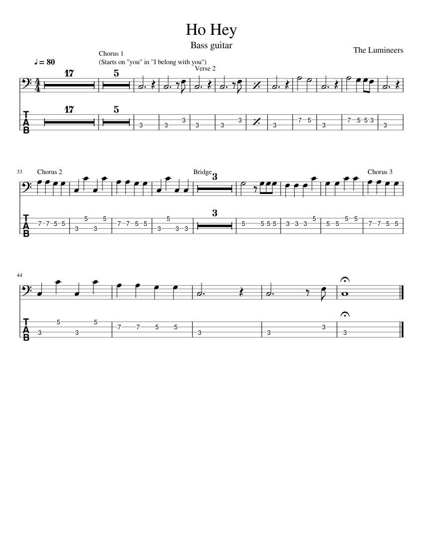 Ho Hey Sheet music for Bass guitar (Solo) | Musescore.com