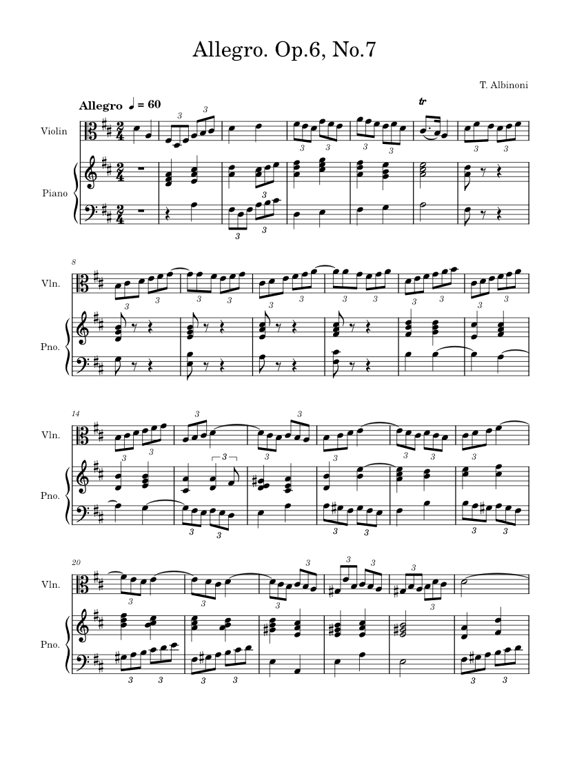Op.6, No.7 Allegro - Tomaso Albinoni Sheet music for Piano, Violin ...