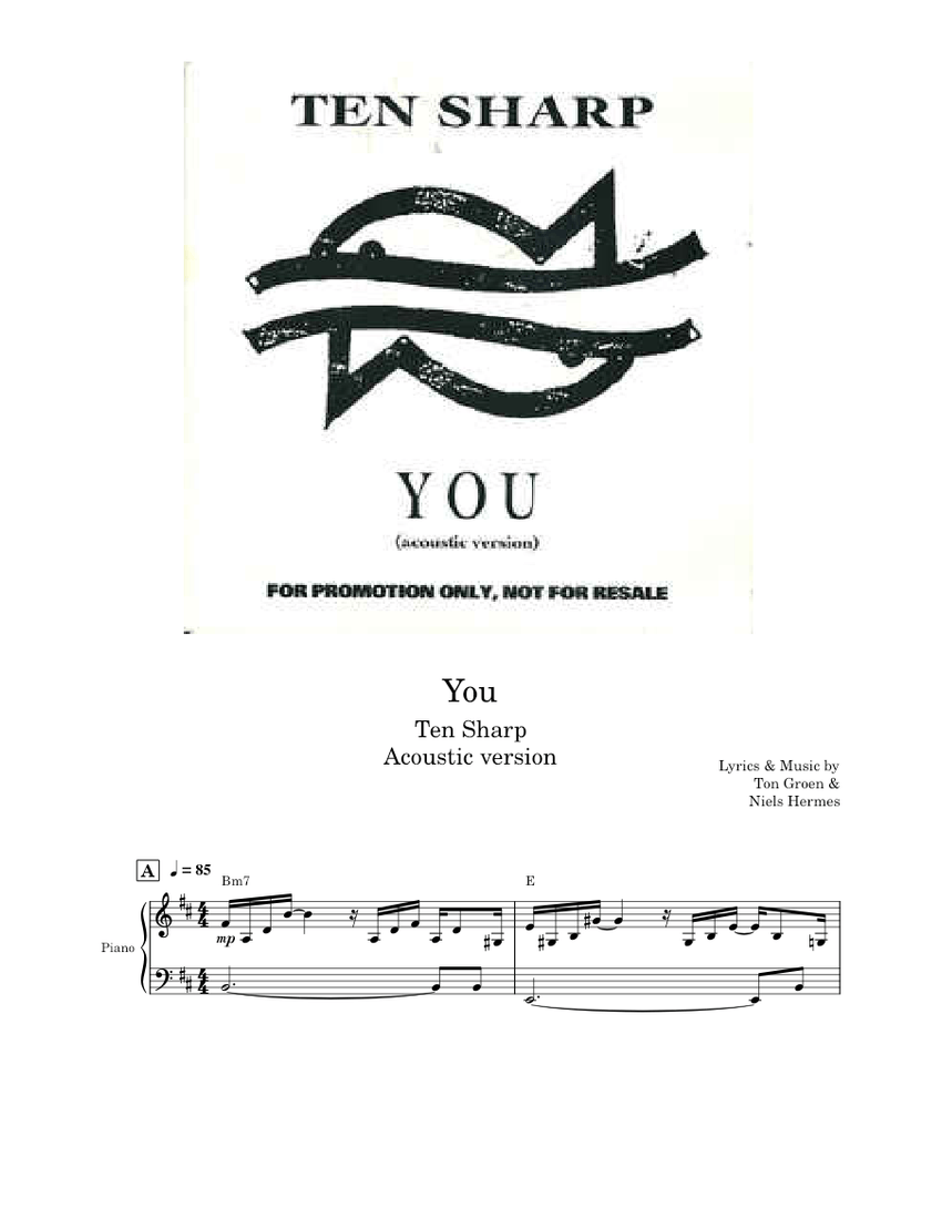 You [Acoustic] - Ten Sharp Sheet Music with Chords for Piano, Vocals ...