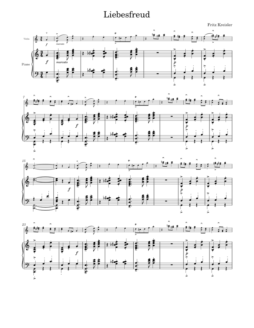 Liebesfreud - Fritz Kreisler Sheet music for Piano, Violin (Mixed Duet ...