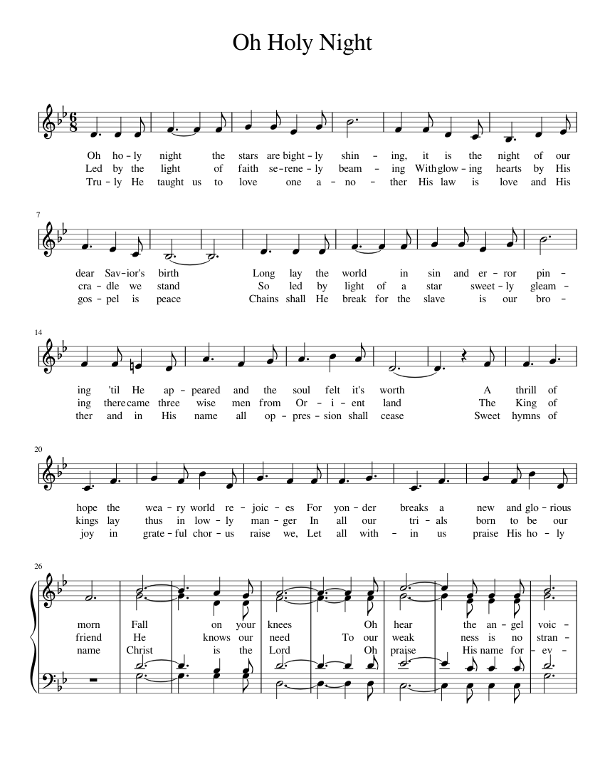 Oh Holy Night Sheet Music for Piano (SATB) easy | MuseScore.com