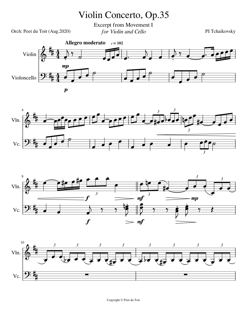 Violin Concerto excerpt from Movement I, Op. 35 - PI Tchaikovsky ...