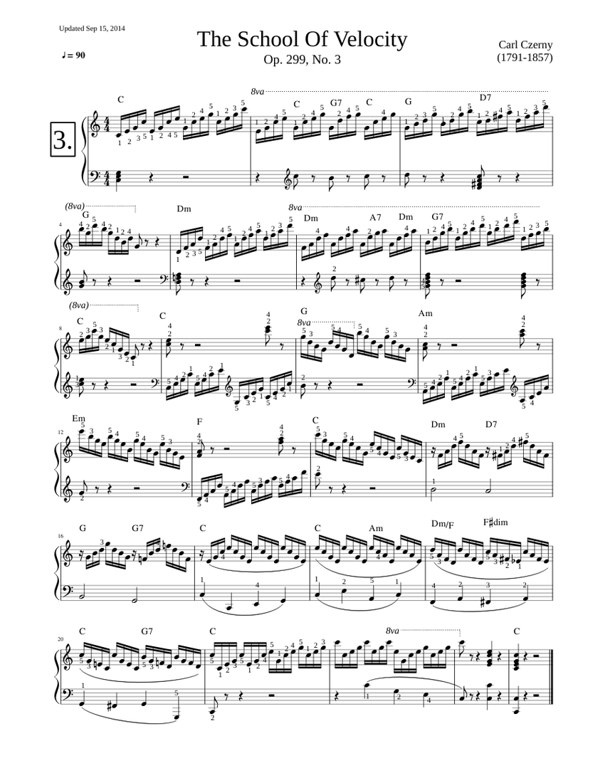 Czerny - The School of Velocity (Op.299) - no. 3 Sheet music for Piano ...