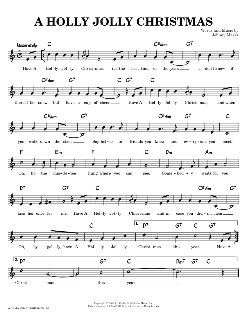 A Holly Jolly Christmas [lead sheet] Sheet Music with Chords for ...