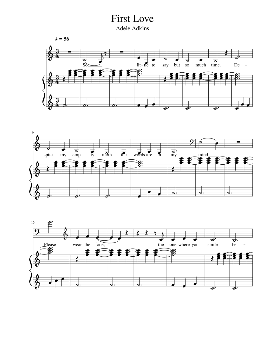 First Love Sheet Music for Piano, Vocals, Glockenspiel (Mixed Trio ...
