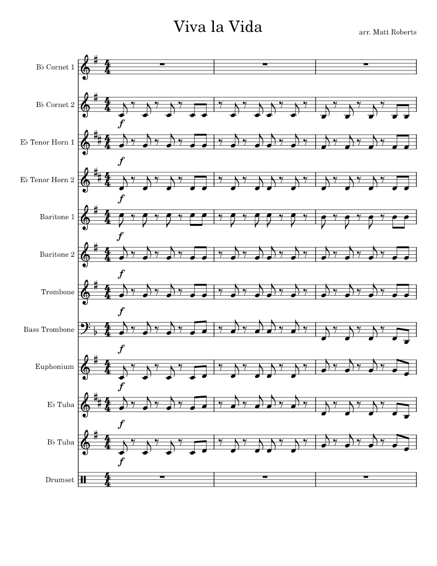 Viva la Vida – Coldplay Sheet Music for Trombone, Cornet, Euphonium ...
