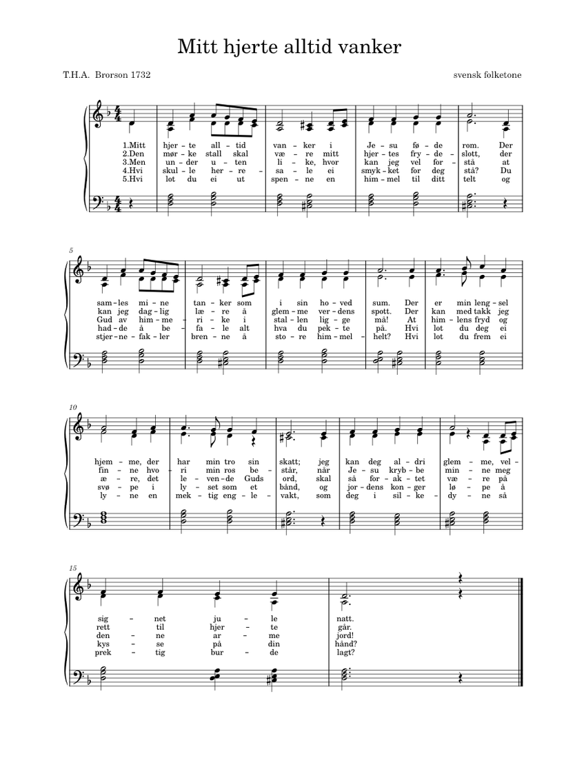 Mitt hjerte alltid vanker – Misc Traditional Mitt_hjerte_alltid_vanker Sheet music for Piano ...