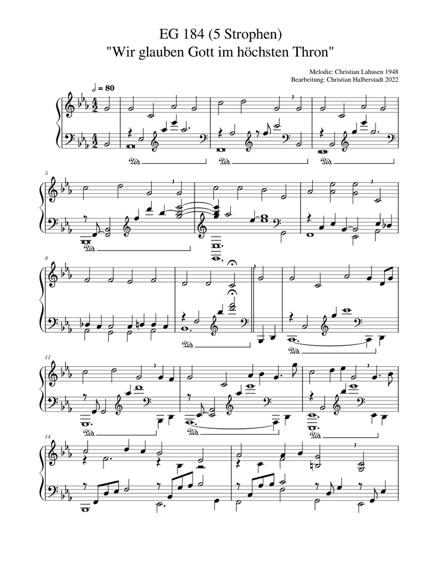 EG 184 "Wir glauben Gott im höchsten Thron" (5 Strophen) Sheet music ...