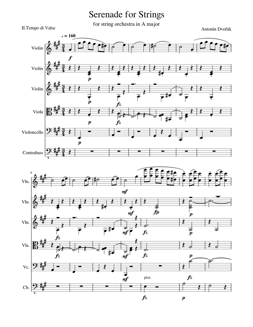 Serenade for Strings - Antonin Dvorak Sheet Music for Contrabass ...