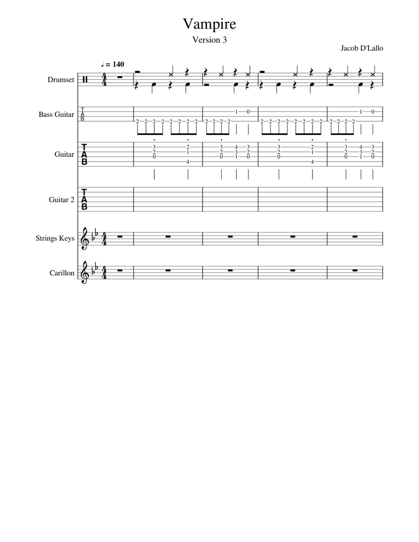 Vampire v.3 Sheet Music for Guitar, Bass guitar, Drum group, Strings ...