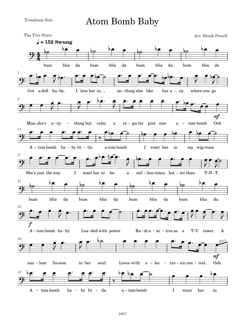 Atom Bomb Baby – The Five Stars Sheet music for Trombone (Solo) | Musescore.com