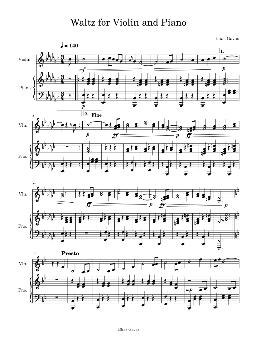 Waltz For Violin and Piano Sheet music for Piano, Violin (Mixed Duet ...