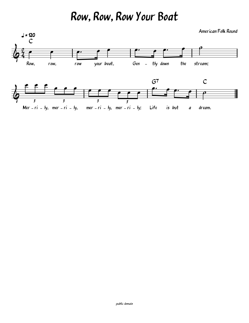 Row, Row, Row Your Boat (Lead sheet with lyrics ) Sheet Music for Piano ...