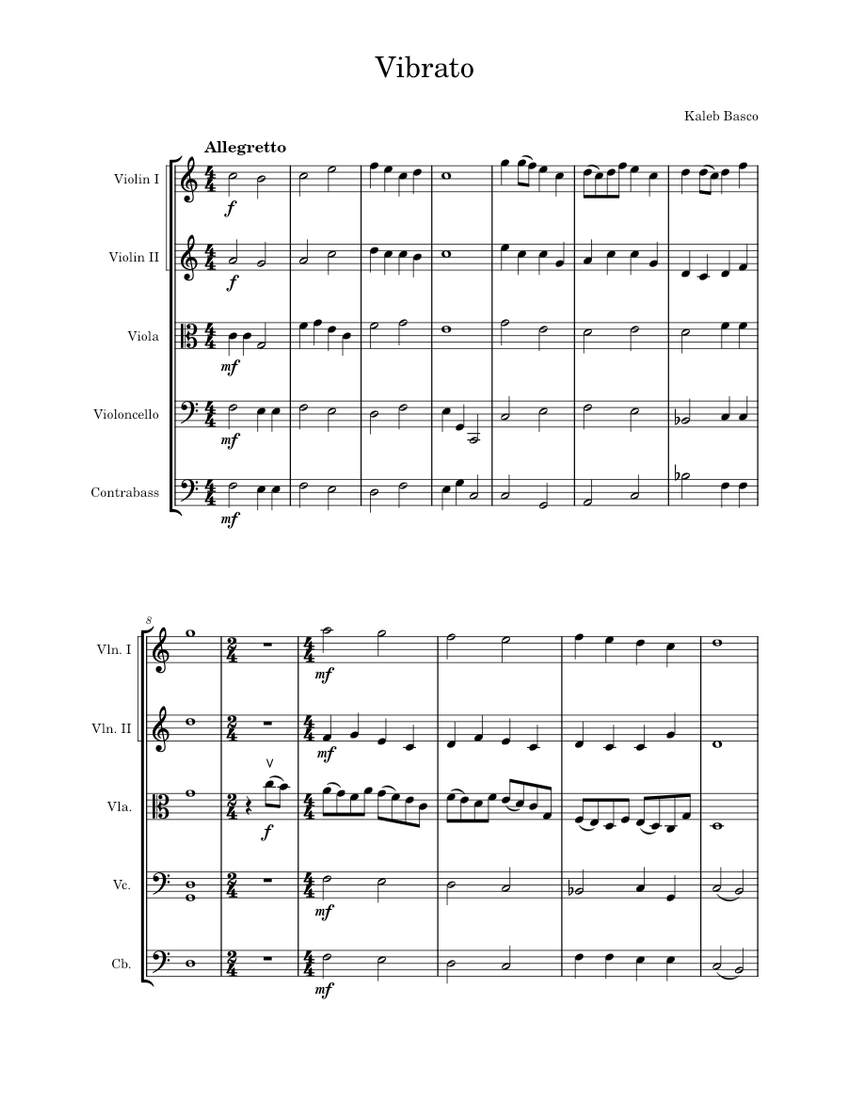 Vibrato Sheet Music for Contrabass, Violin, Viola, Cello (String ...