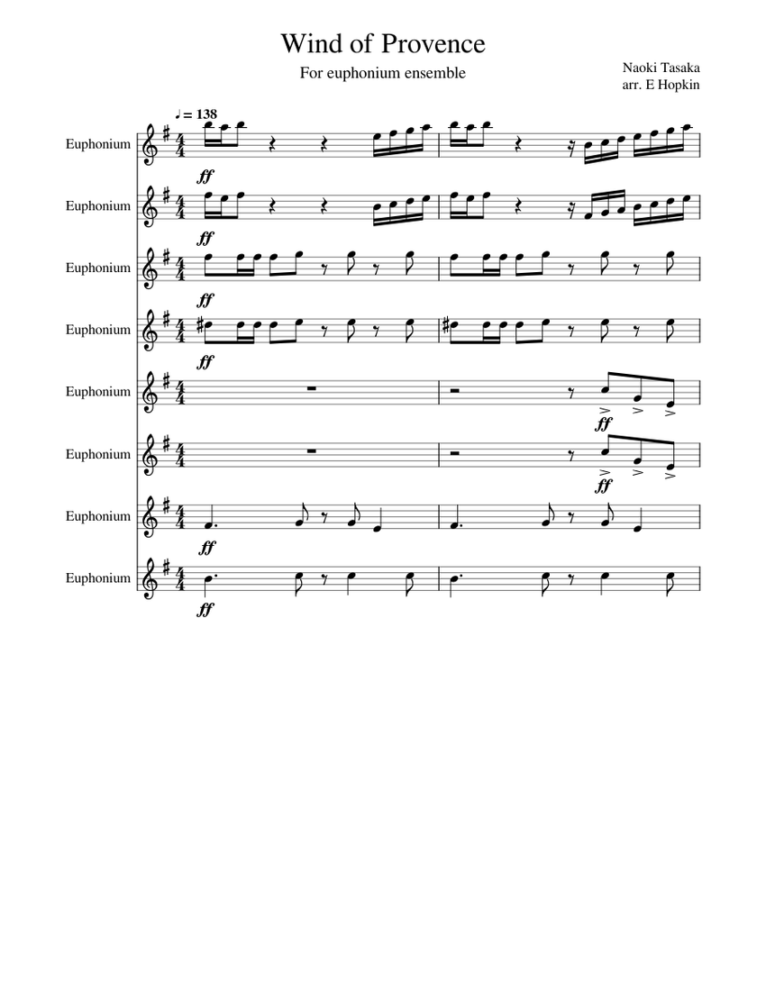 Wind of Provence (Euphonium Choir) Sheet music for Euphonium (Brass ...