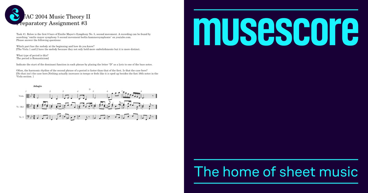 Preparatory Assignment #3a Sheet music for Piano, Viola, Cello (Mixed ...