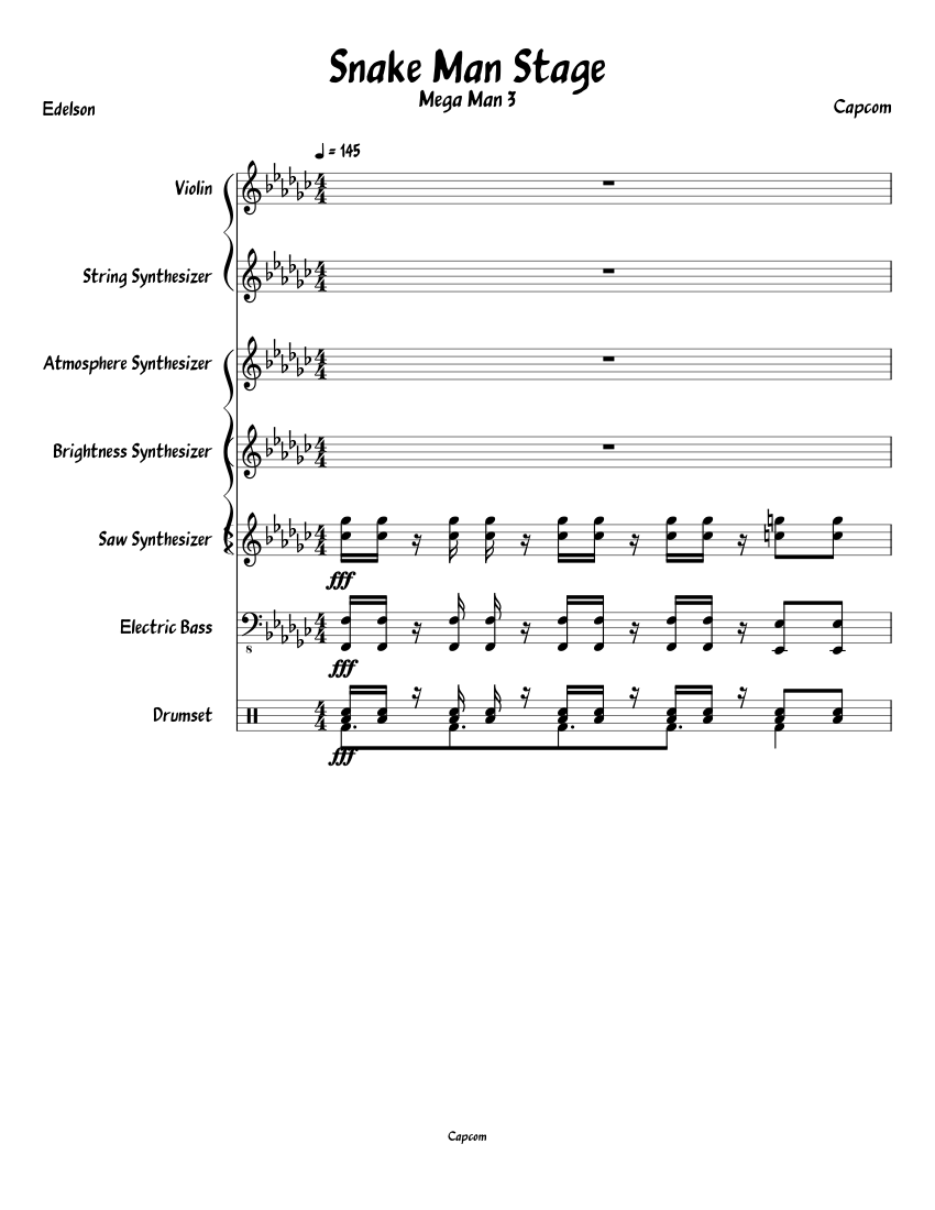 Snake Man Stage (Arranged) Sheet Music for Violin, Bass guitar, Drum ...