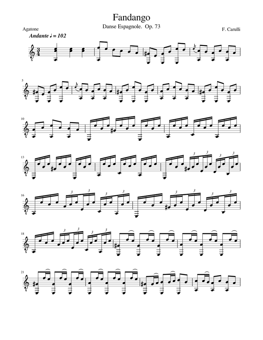 F. Carulli Op.73 Fandango (Danse Espagnole) Sheet Music for Guitar ...