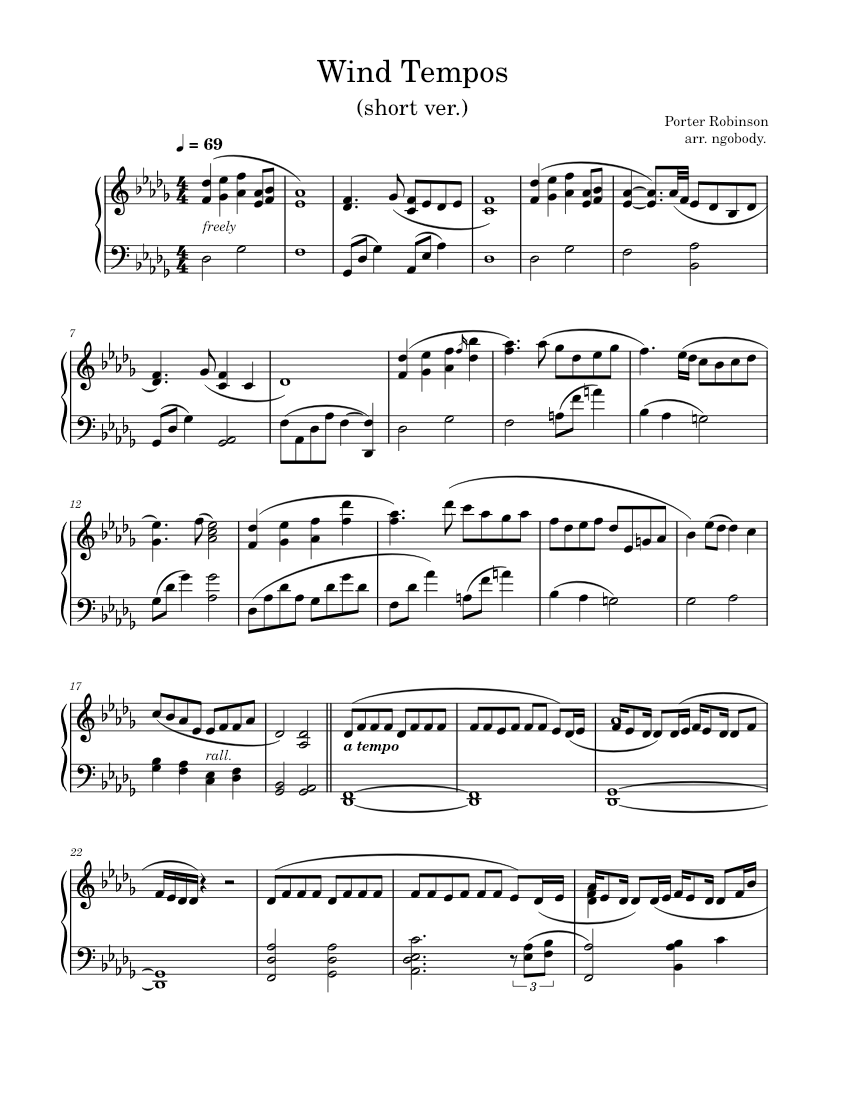 Wind Tempos – Porter Robinson Sheet Music for Piano (Solo) Easy | MuseScore.com