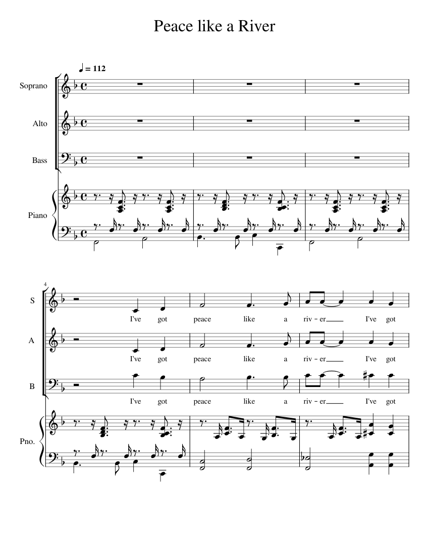 Peace like a River Alto Sheet music for Piano (Mixed Quartet ...