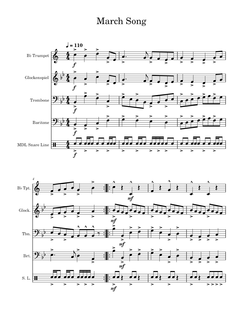 March Song Sheet music for Trombone, Trumpet in b-flat, Glockenspiel ...