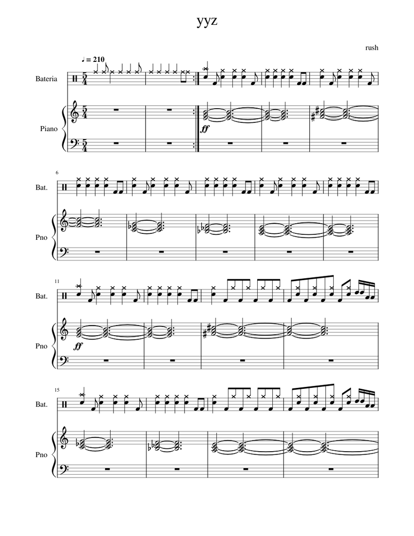 yyz Sheet Music for Piano, Drum group (Mixed Duet) | MuseScore.com