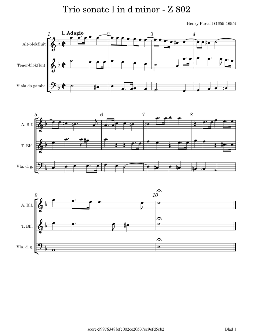 Trio sonate 1 in d minor - Z 802 – Hernry Purcell Sheet music for Cello ...