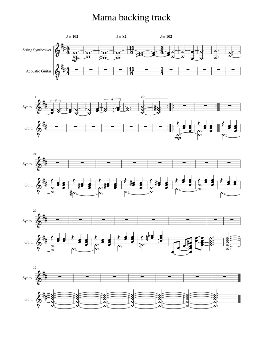 Mama backing track Sheet music for Guitar, Synthesizer (Mixed Duet ...