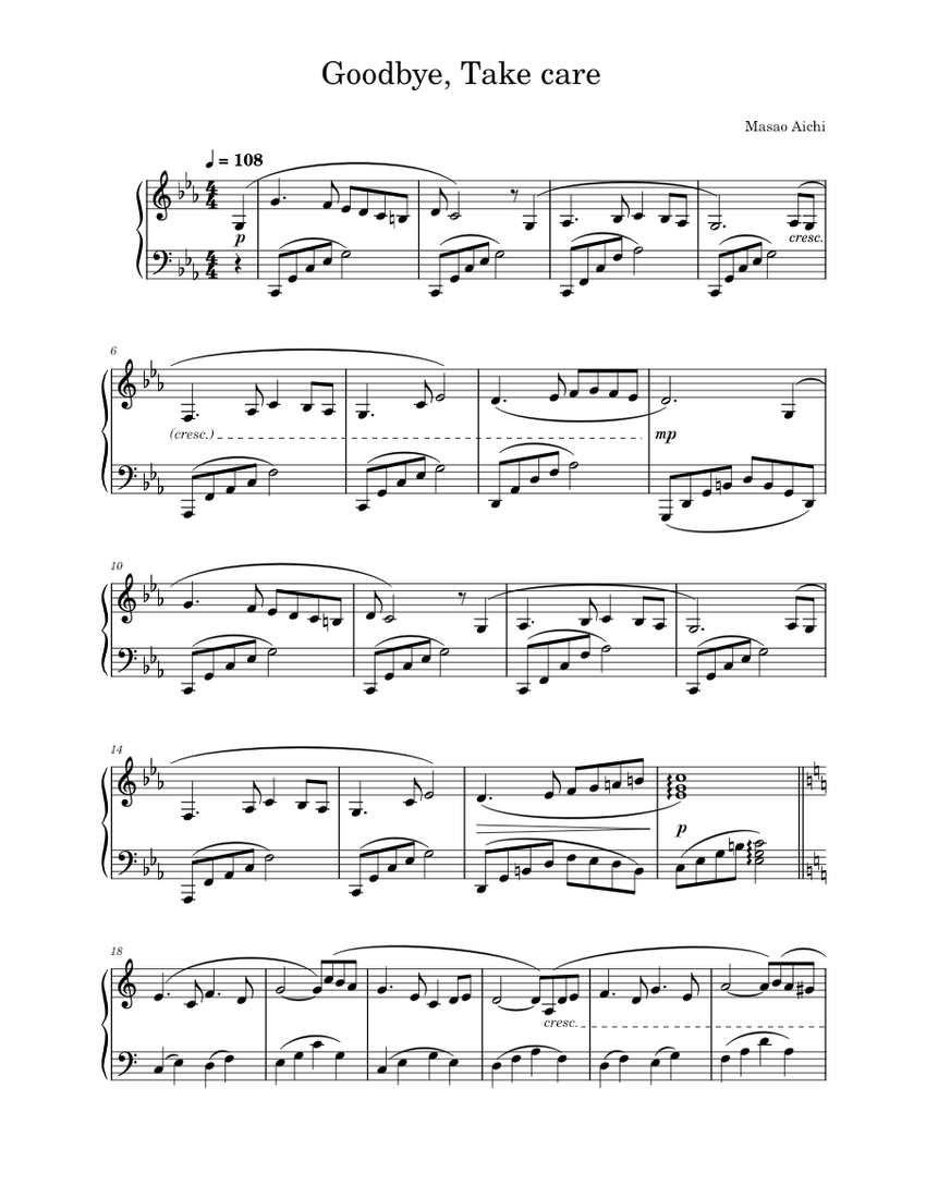 Goodbye, Take care Sheet music for Piano (Solo) | Musescore.com