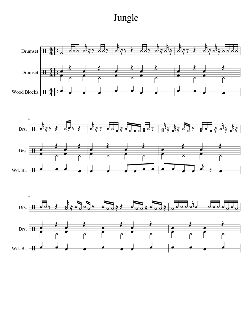 Jungle Sheet music for Drum group, Woodblock (Percussion Trio ...