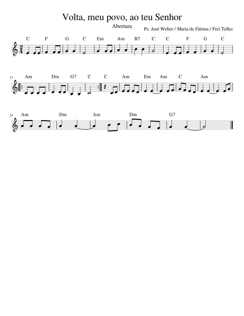 Volta Meu Povo Ao Teu Senhor Sheet Music For Piano Solo
