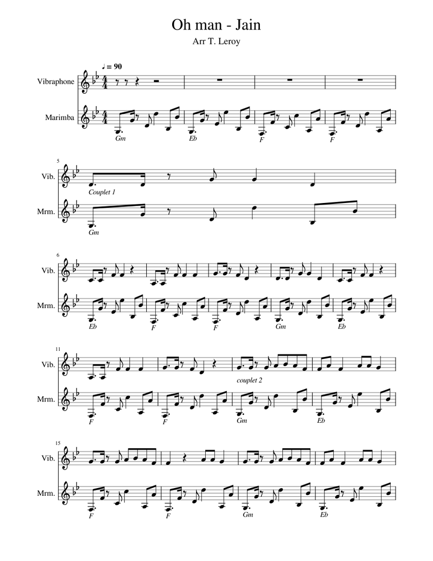 Oh man - Jain Sheet music for Vibraphone, Marimba (Percussion Duet ...