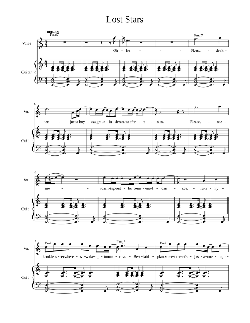 Lost stars – Adam Levine Lost Stars Sheet music for Vocals, Guitar ...