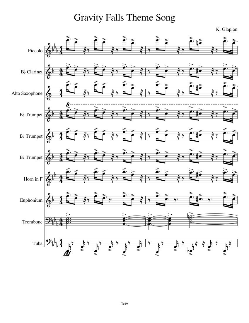 Gravity Falls Theme Song Sheet music for Trombone, Euphonium, Tuba, Flute piccolo & more ...