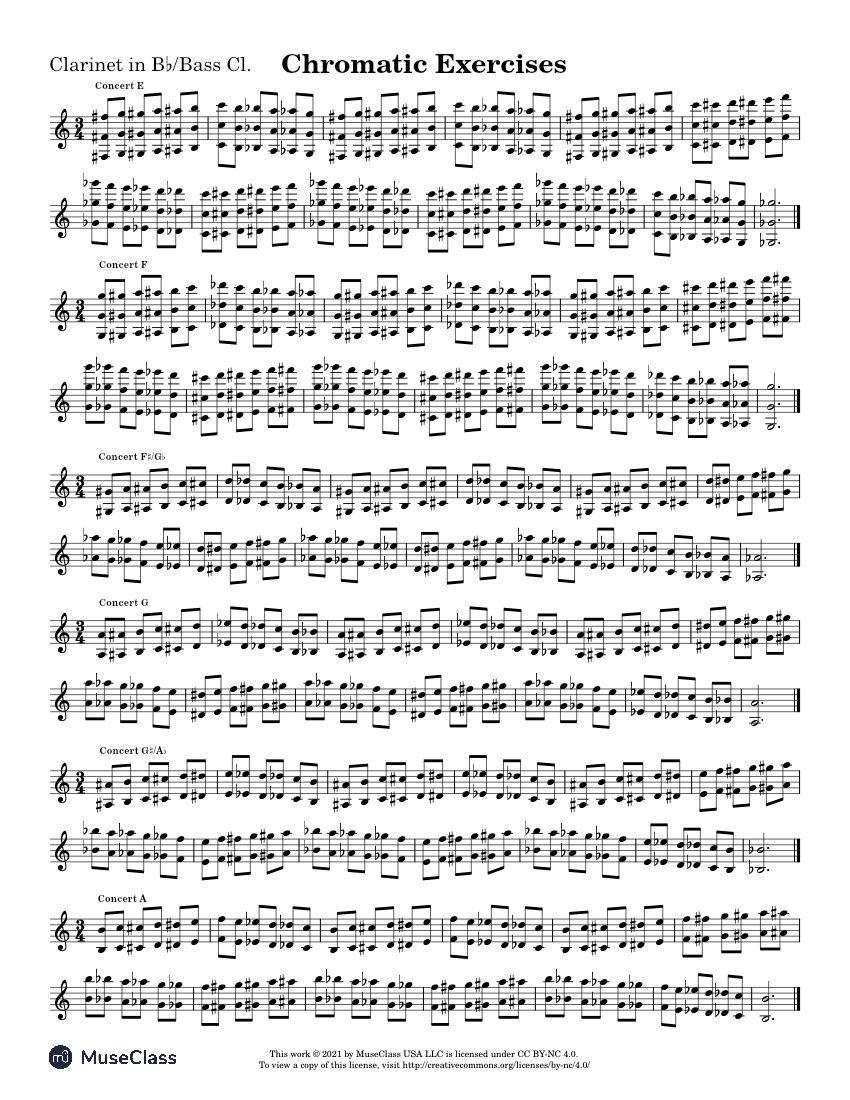 Chromatic Exercises for Bb Clarinet Sheet Music for Clarinet in b-flat ...