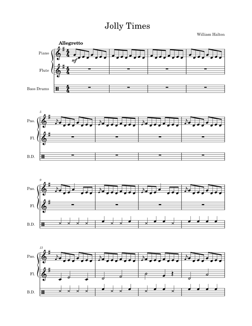 Jolly Times - William Halton Sheet music for Piano, Flute, Bass drum ...
