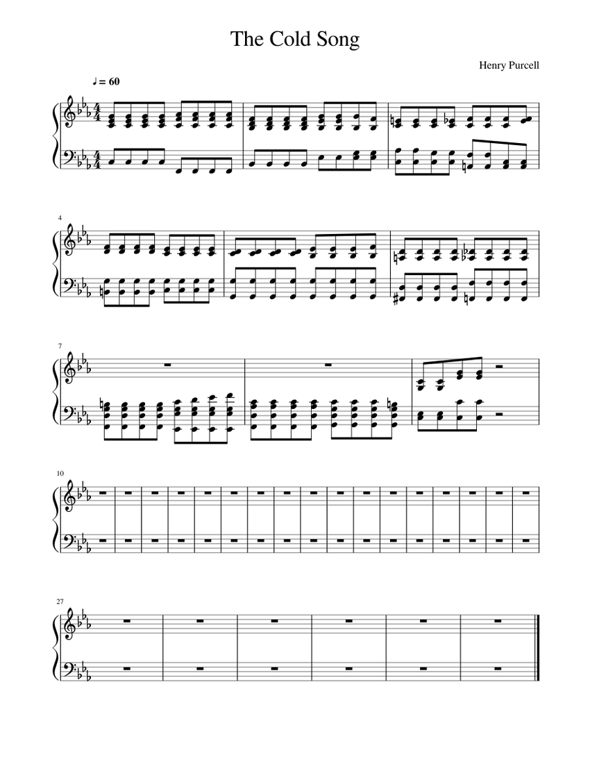 The Cold Song Sheet Music for Piano (Solo) easy | MuseScore.com