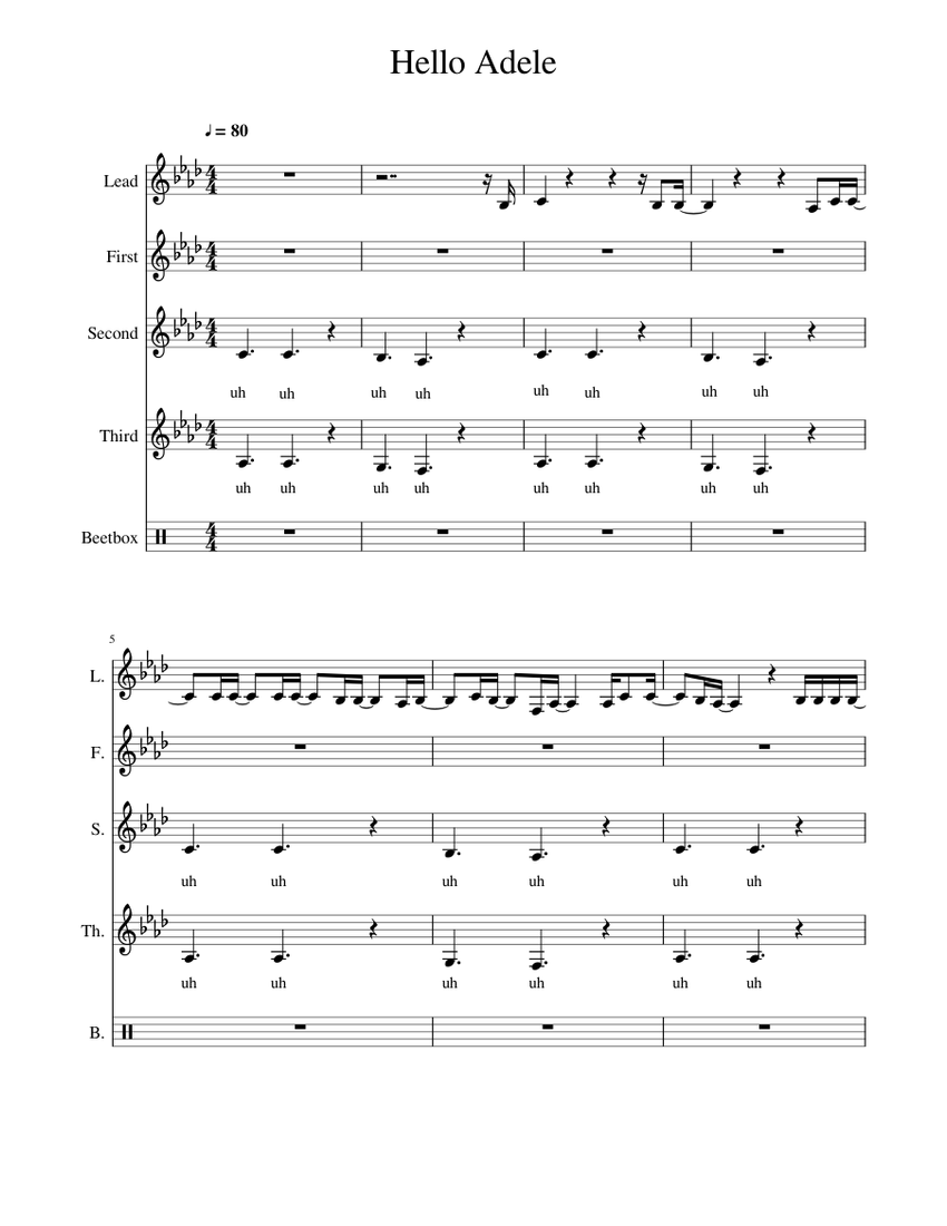 Hello - Adele Sheet Music for Piano, Drum group (Mixed Quintet ...