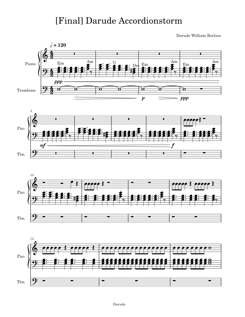 Sandstorm – Darude for Accordion and Trombone - piano tutorial
