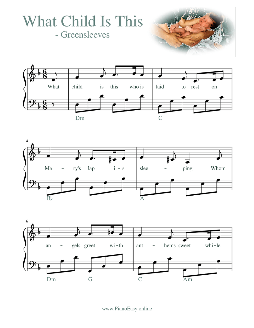 What Child Is This (Greensleeves) Sheet Music for Piano (Solo) Easy ...