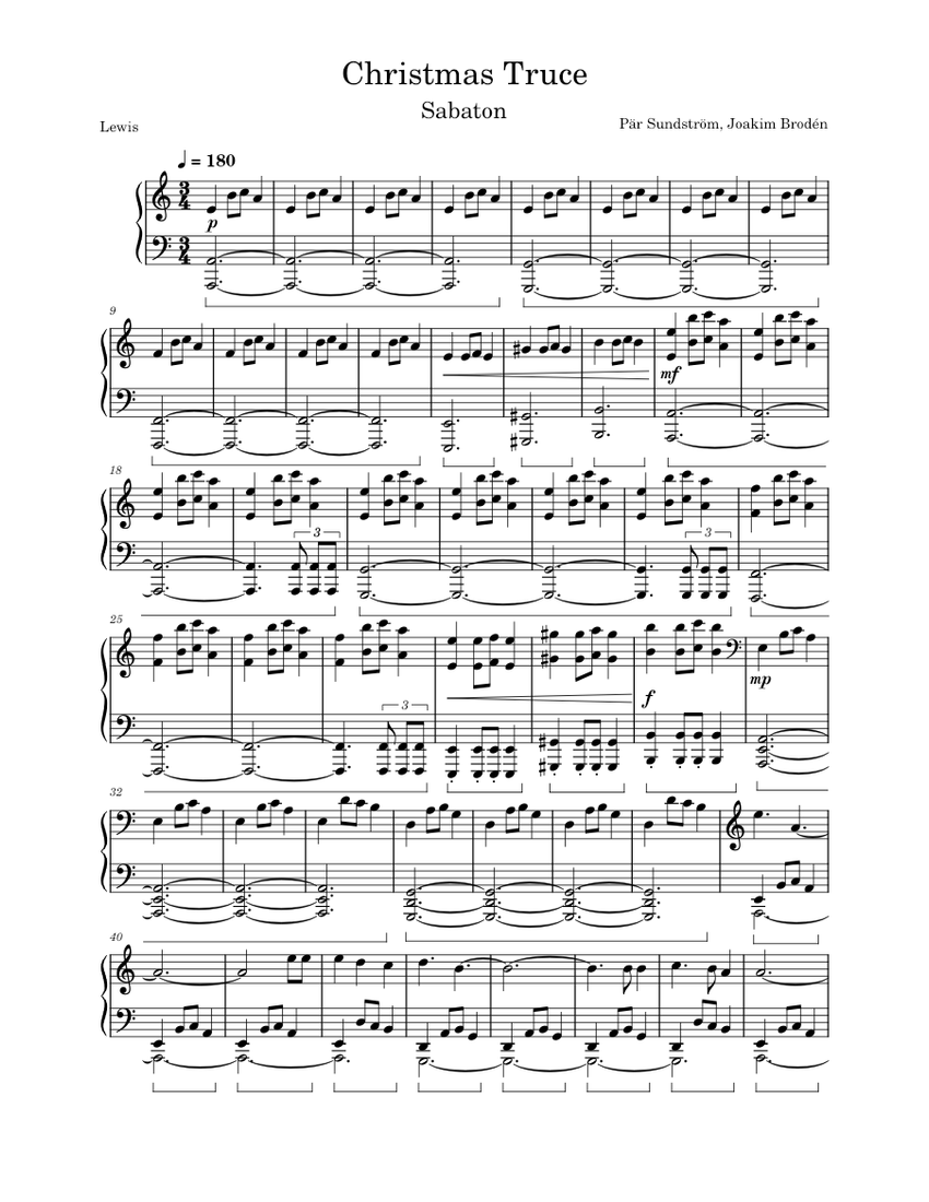 Christmas Truce – Sabaton Sheet music for Piano (Solo) | Musescore.com